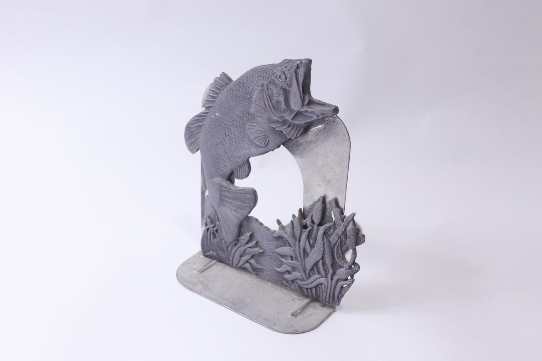 Large Mouth Fish Pewter Book End, 7 Inches, Library, Book Shelve, Ocean ...