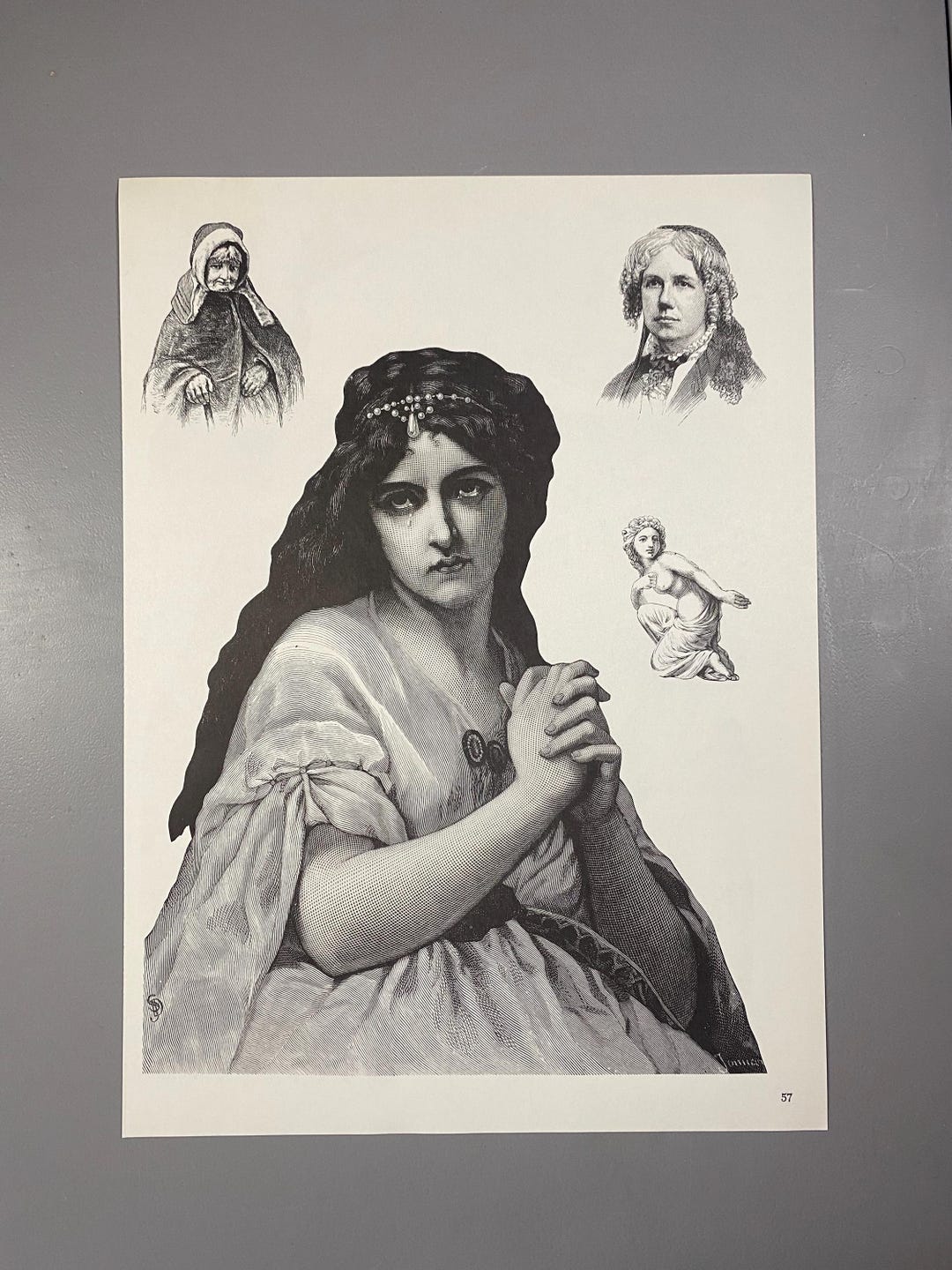 The Crying Woman Woodcut Collage, 1800s, Graphics, Picture, One-sided ...