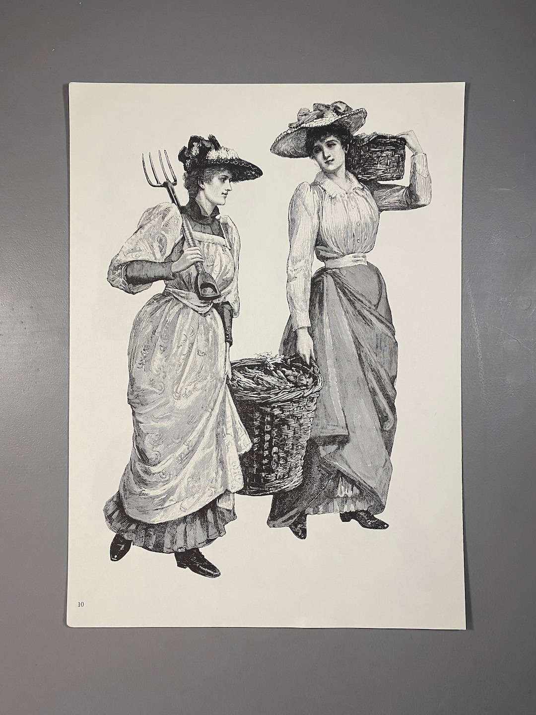 Early Women, Gardeners, Woodcuts, 1800s, Picture, Book Page, One-sided ...