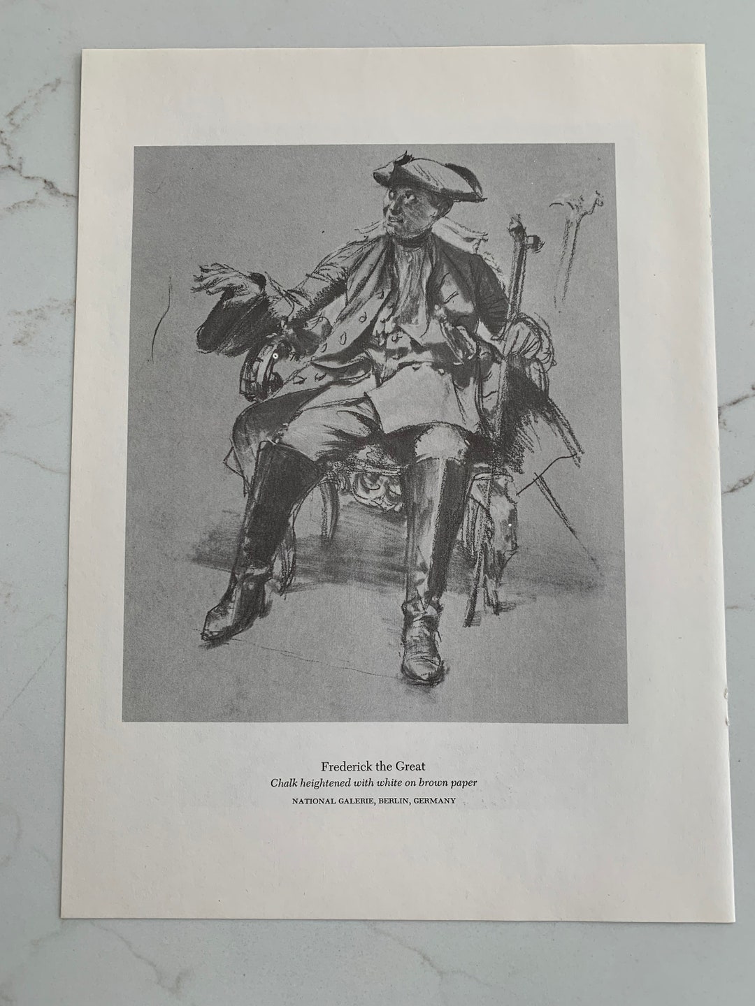 Adolf Von Menzel, Frederick the Great,chalk Heightened, Brown Paper ...