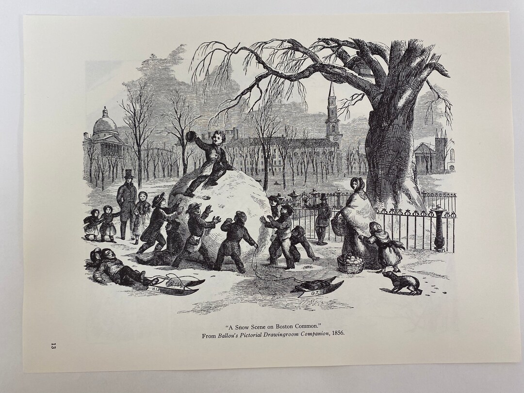 A Snow Scene on Boston Common, Christmas, Decoration, Graphics, Picture ...