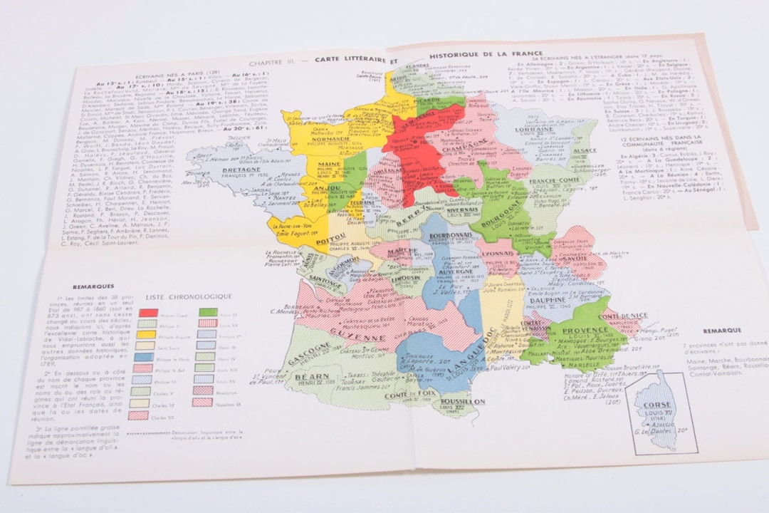 Vintage Map of France - Super Colorful! - From Vintage Book ~ the Pink ...