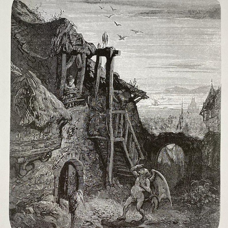 Gustave Dore, Works of Rabelais, Pantagruel, Devil at the Plowman's ...