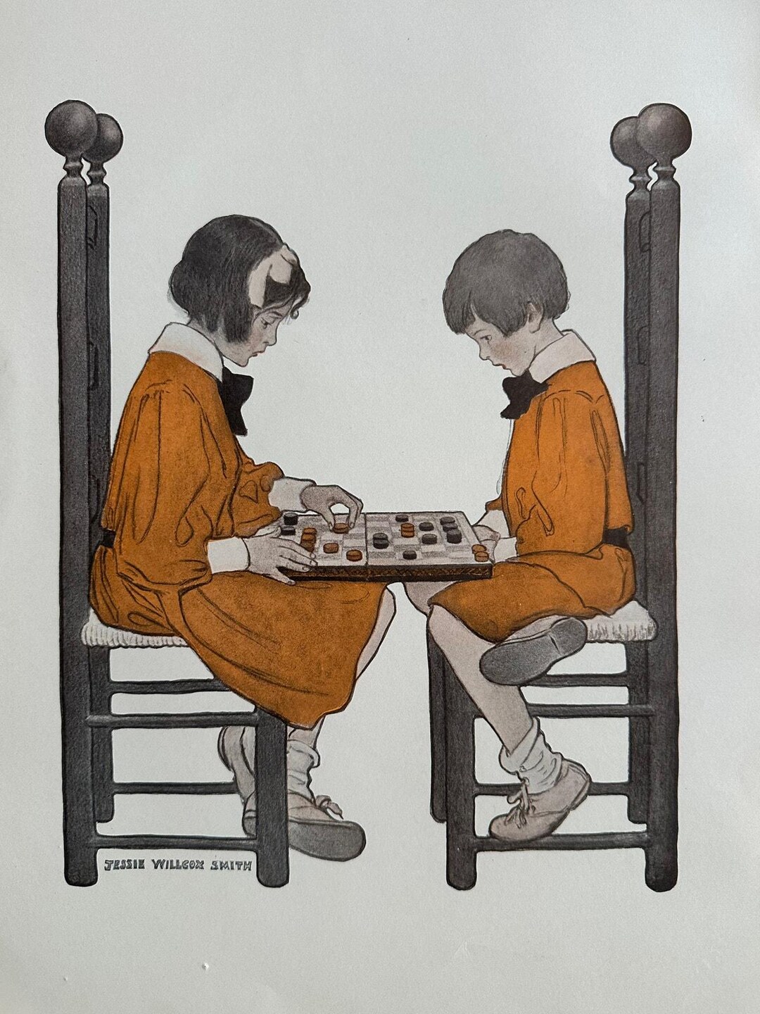 A Game of Checkers, Jessie Wilcox Smith, Painting Print, 1900s, Book ...