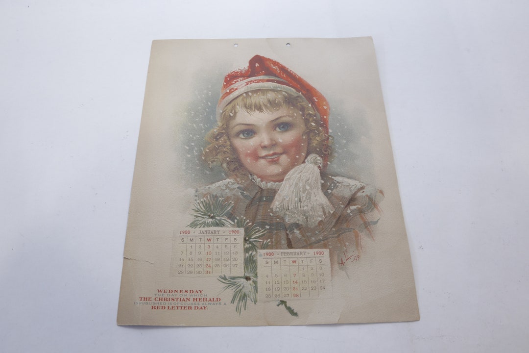 1900 January February, Louis Klopsch, Calendar, Chronology, Color Print ...