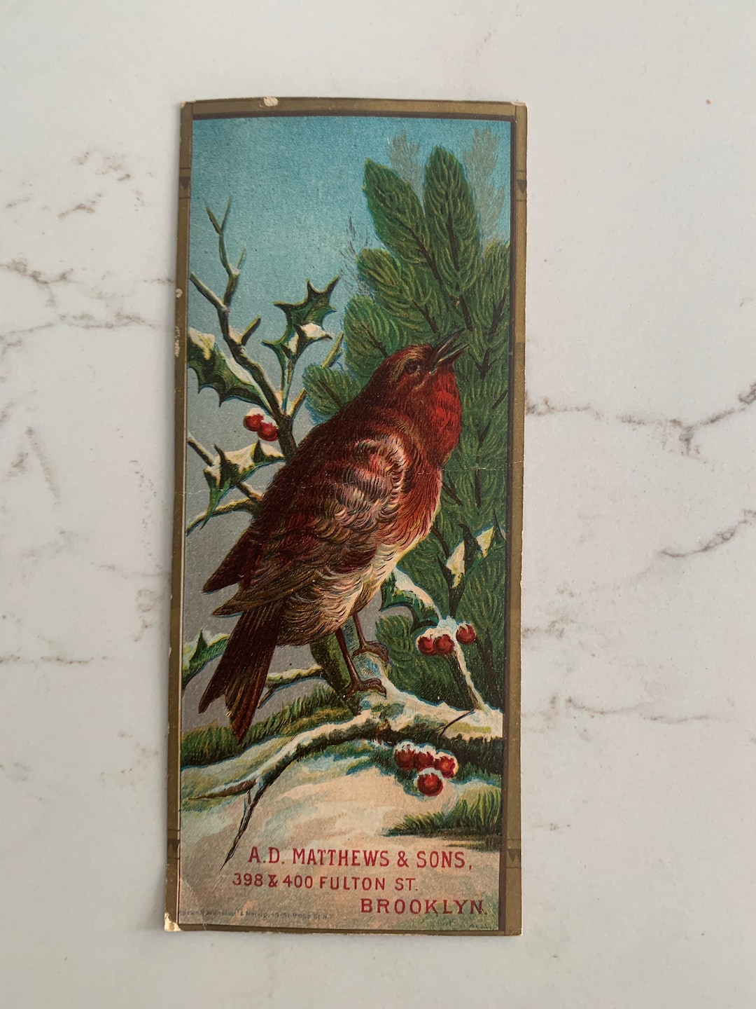 Robin Bird in Winter, Matthews & Sons, Victorian, Trade Card, 1880s ...