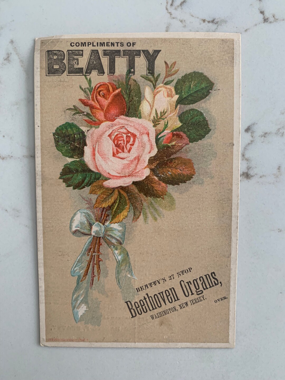 Roses Bouquet, Beatty, Beethoven Organs, Victorian, Trade Card, 1880s ...