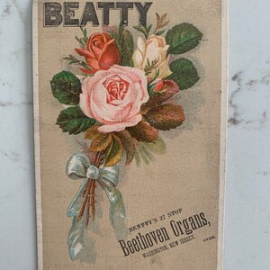 Roses Bouquet, Beatty, Beethoven Organs, Victorian, Trade Card, 1880s ...