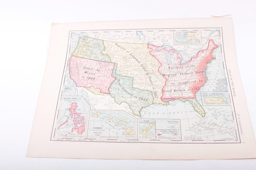 Antique Map, Vintage Atlas Page, Maps, United States, Territories ...