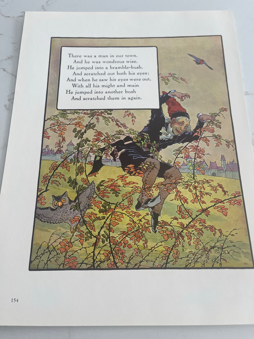 Man Jumped Into a Bramble-bush, Illustration, Nursery Rhyme Print, Book ...