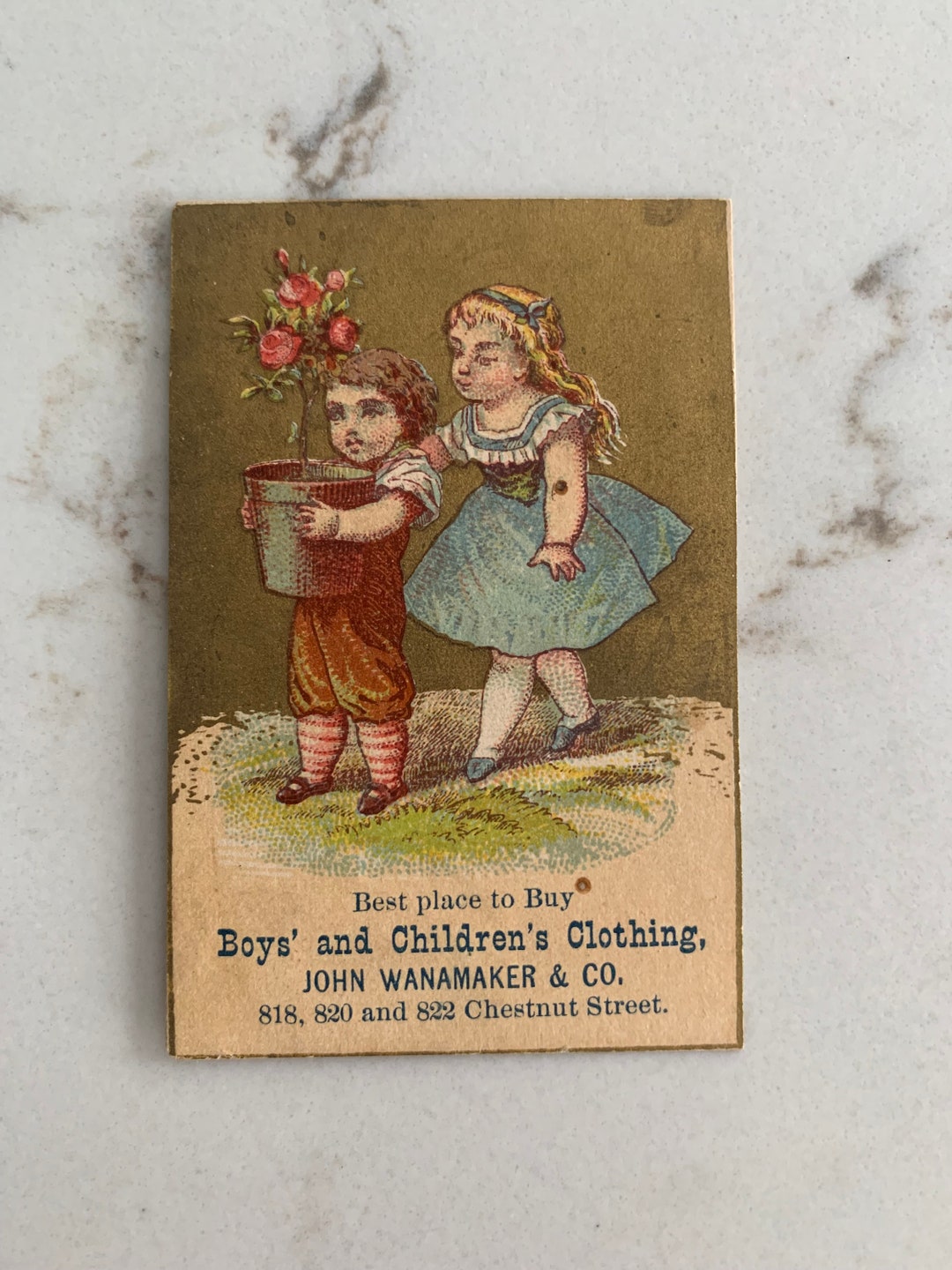 Kids With Roses in a Pot, Clothing, Victorian, Trade Card, 1880s ...