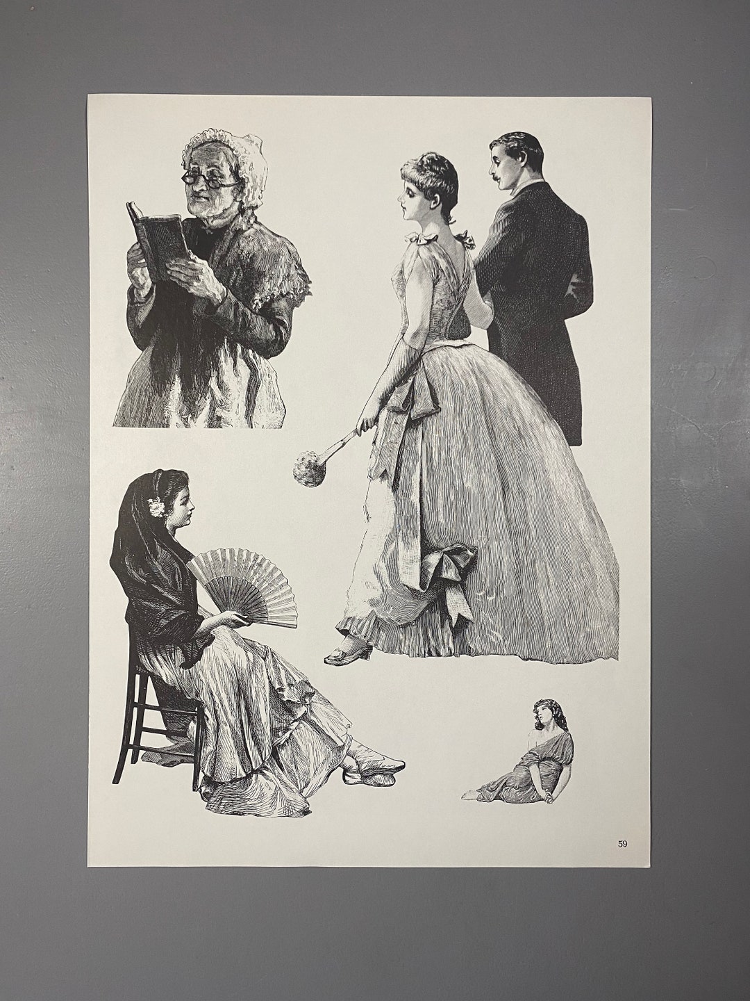 Bride and Groom, Lady Holding Fan, Old Women, Woodcuts, 19thc Sources ...