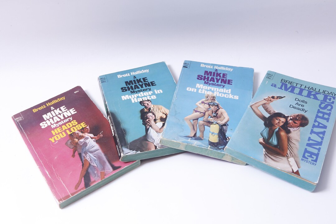 Brett Halliday, A Mike Shayne Mystery, Book Set, Dell, Blue Pages Edges ...