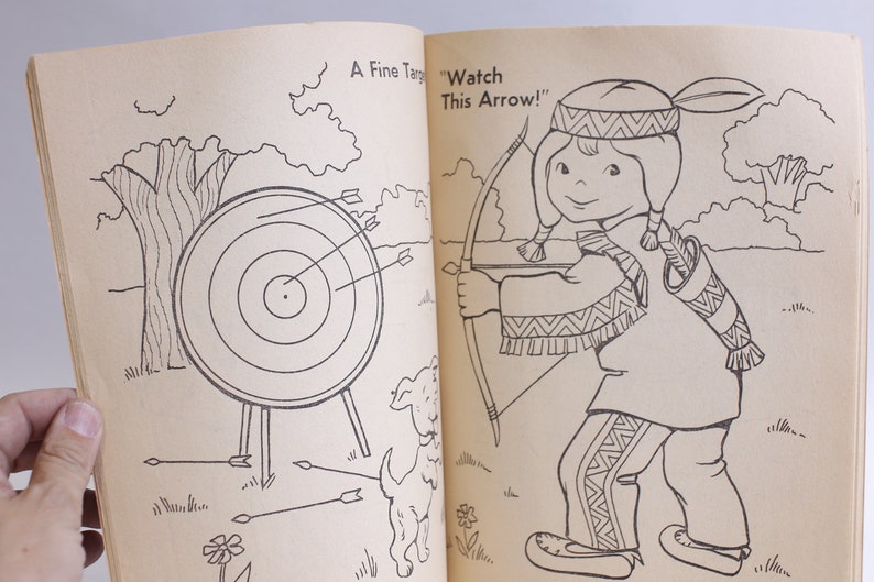 Vintage 1950s Uncolored Cartoon Art Book - Color With Crayons, Library ...