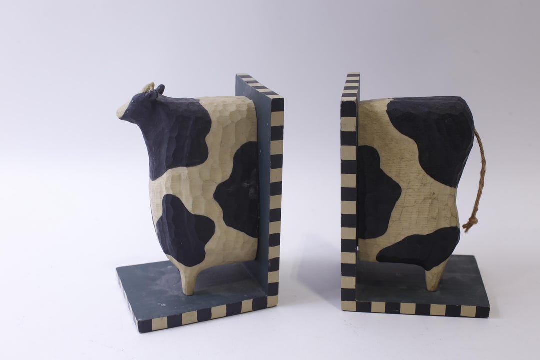 Black and White Cow Book Ends, Set of 2, Funny, Animal Figure, Library ...