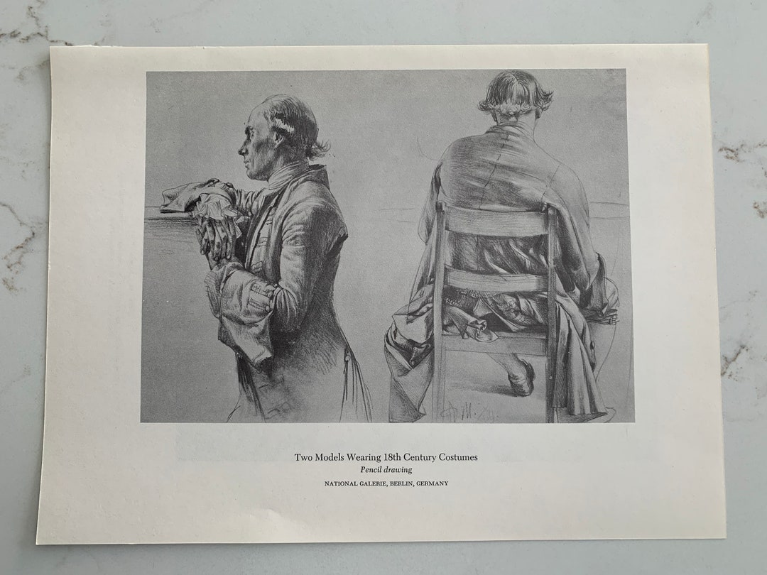 Adolf Von Menzel, Two Models Wearing 18th Century Costumes, Pencil ...