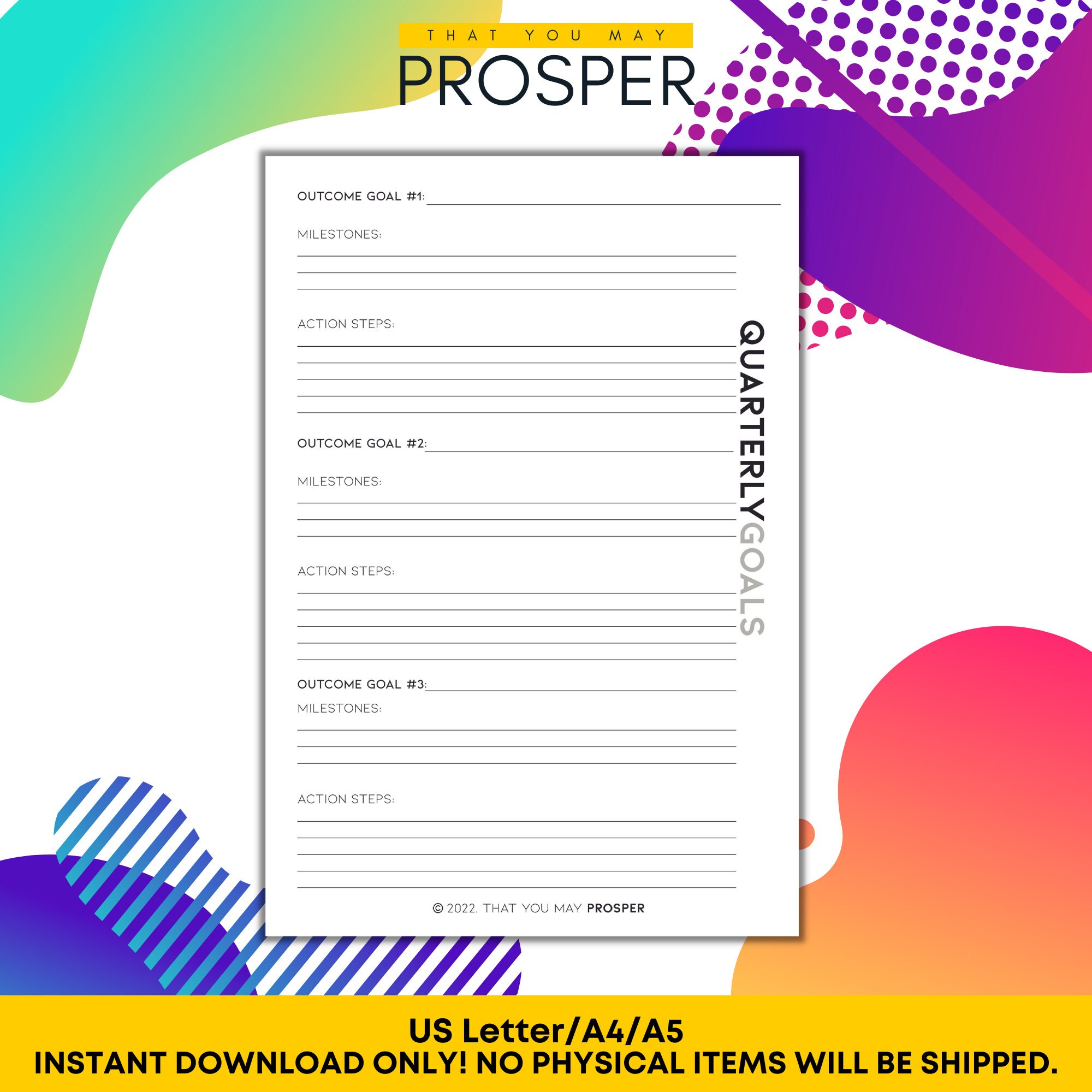 Quarterly Goals Work Sheet for Planning Printable Digital Download 90 ...