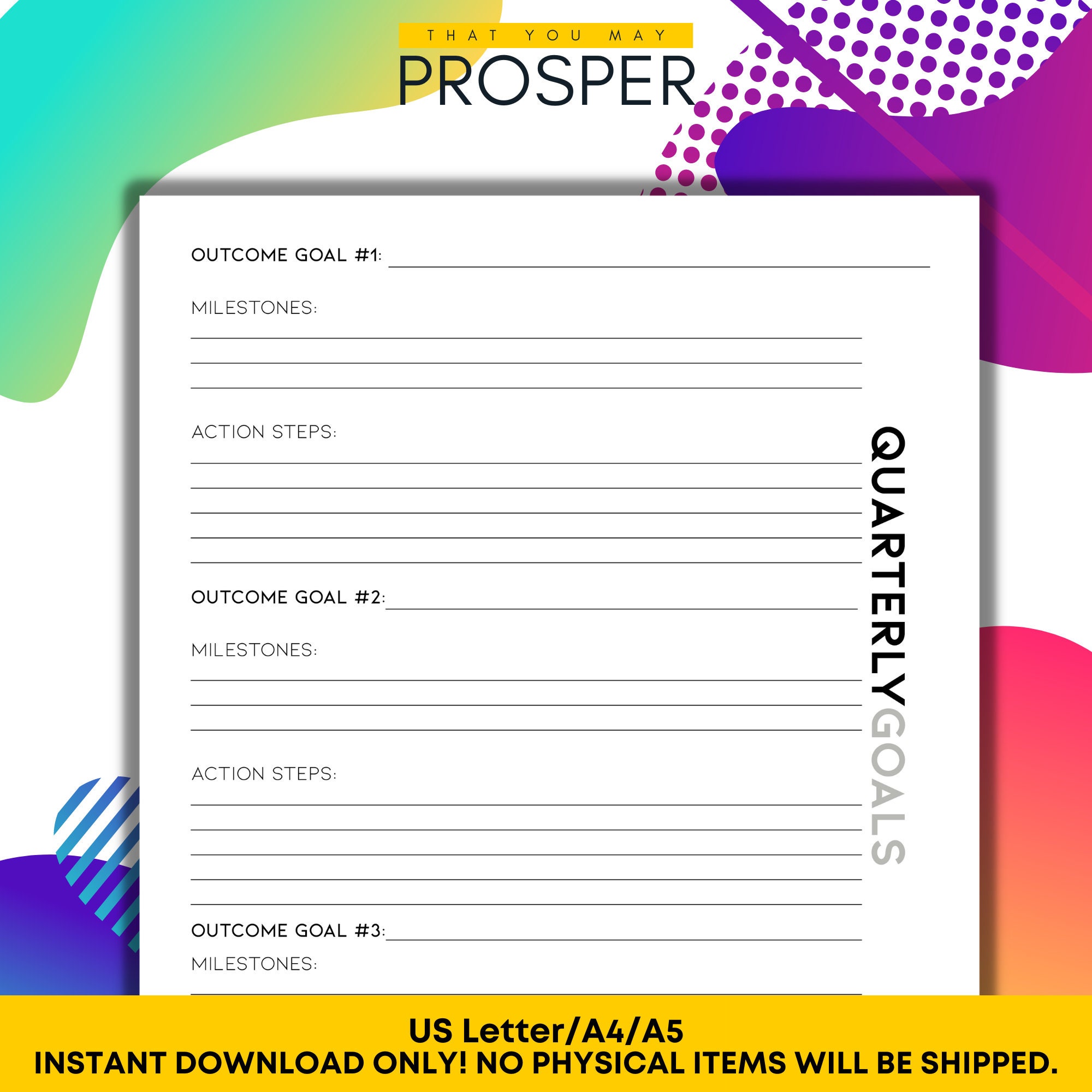 Quarterly Goals Work Sheet for Planning Printable Digital - Etsy