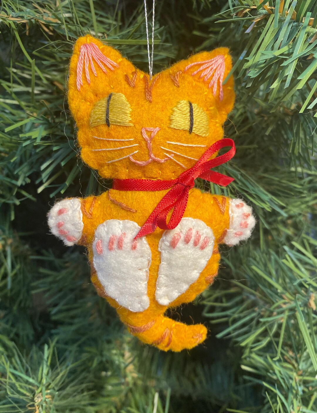 Handmade Orange Tabby Cat Ornament: Wool Felt Kitty Christmas Decor - Etsy