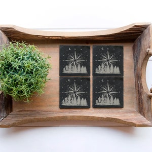 Nautical Slate Coasters (set of 4) - Compass - Wildlife - Forest ...