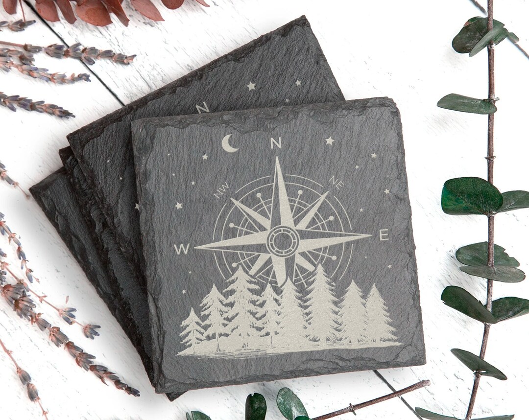 Nautical Slate Coasters (set of 4) - Compass - Wildlife - Forest ...