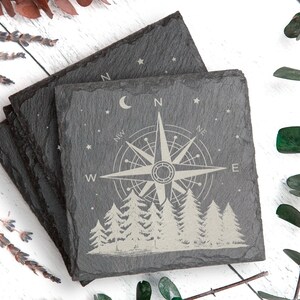 Nautical Slate Coasters (set of 4) - Compass - Wildlife - Forest ...