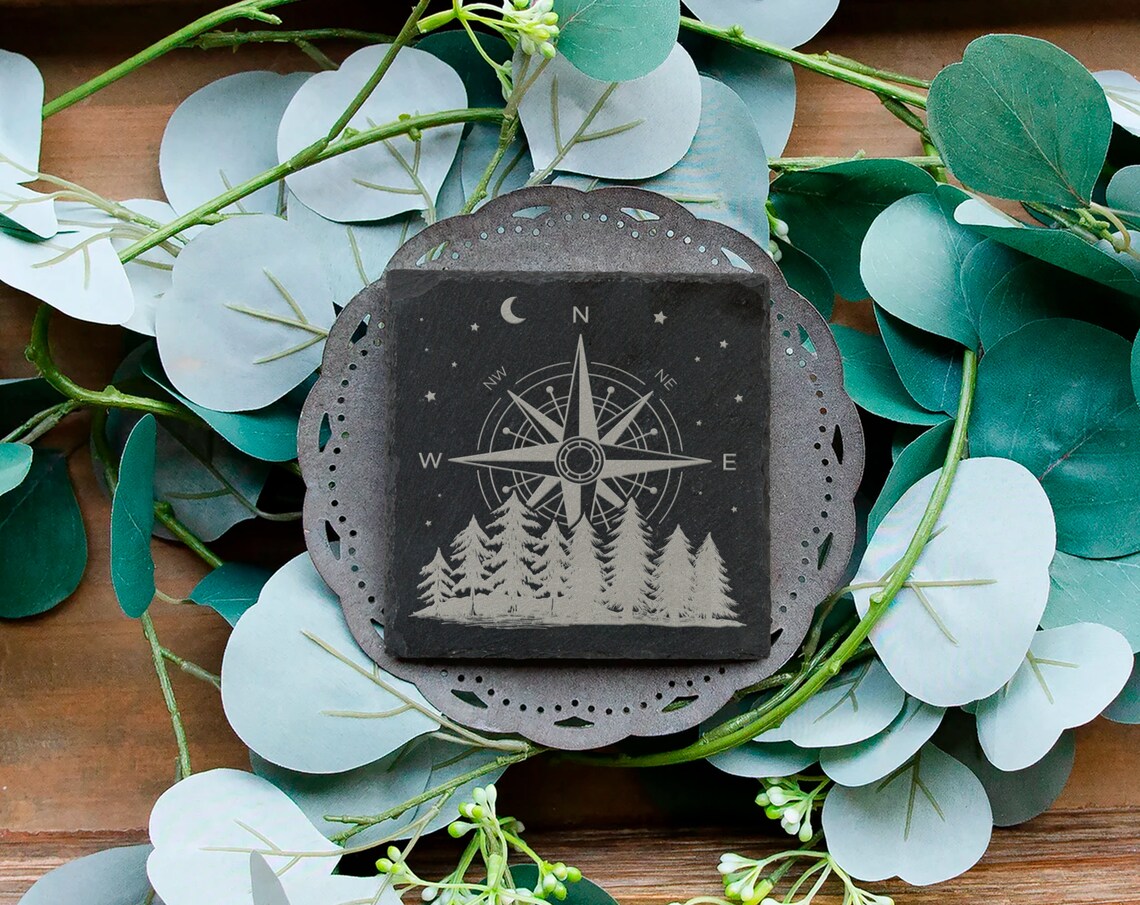 Nautical Slate Coasters (set of 4) - Compass - Wildlife - Forest ...