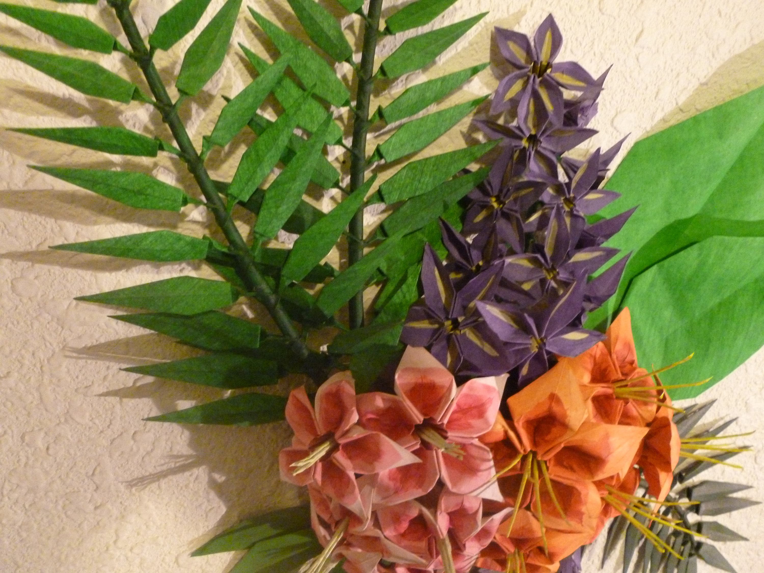 Origami Primrose, Trillium and Buttercup Flowers With Ferns and Leaves ...