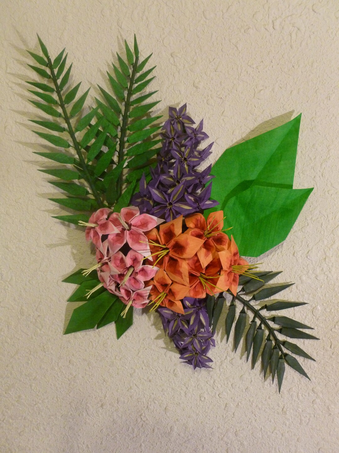 Origami Primrose, Trillium and Buttercup Flowers With Ferns and Leaves ...