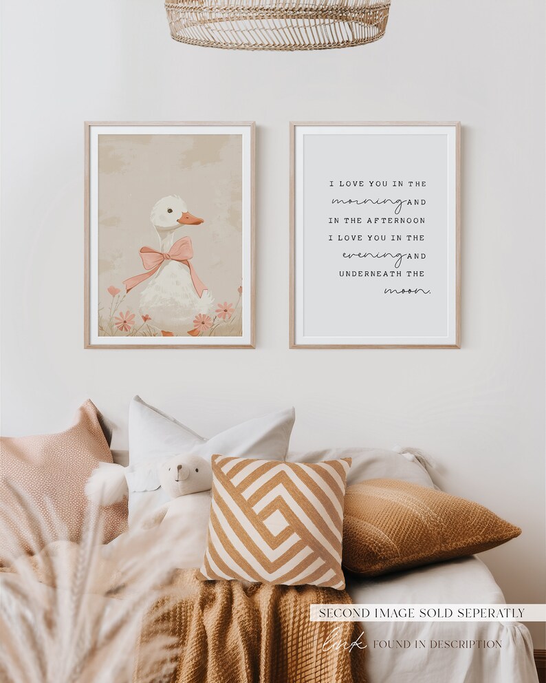 Cute Duck Print, Beige Nursery Decor, Digital Print, Girls Wall Decor ...
