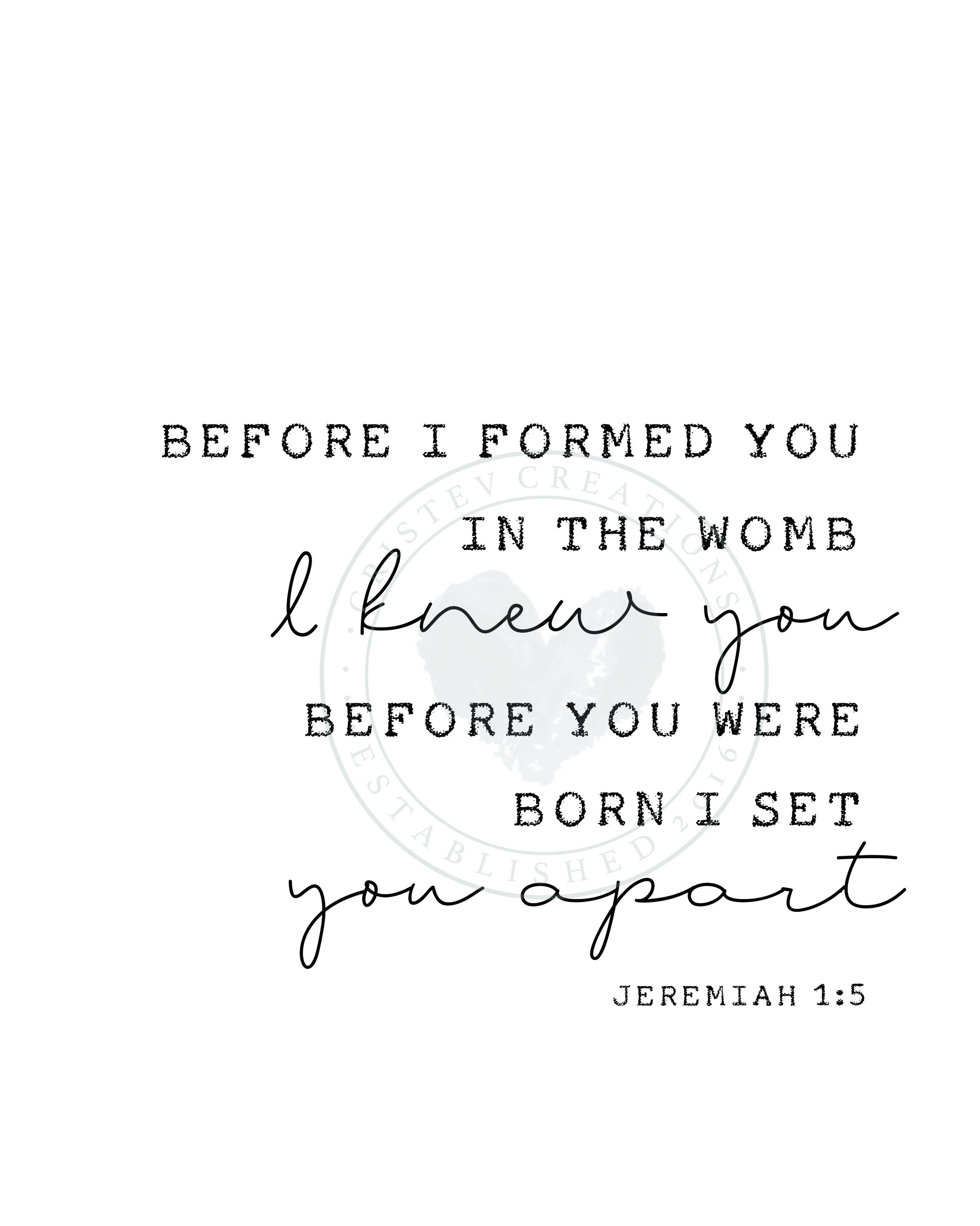 Scripture Printable Before I Formed You in the Womb Jeremiah | Etsy
