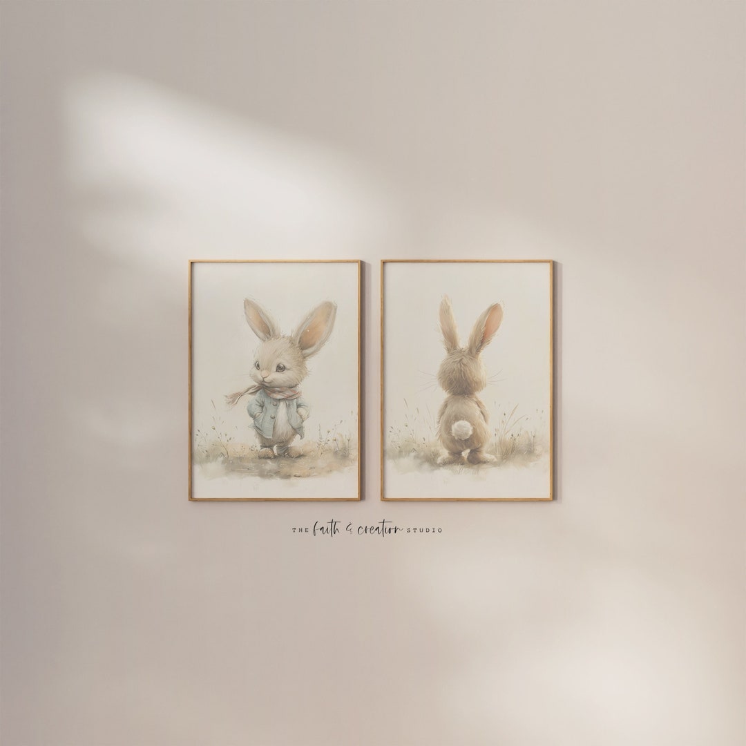 Set of Two Watercolor Bunny Print, Nursery Wall Art, Rabbit Nursey ...
