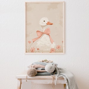 Cute Duck Print, Beige Nursery Decor, Digital Print, Girls Wall Decor ...
