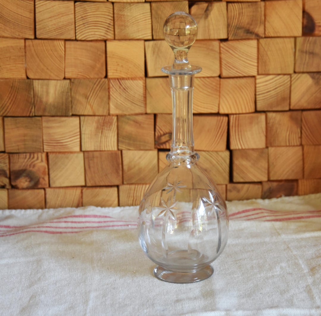 Antique Glass Carafe With Incisions, Glass, Tall Glass Bottle, Glass ...