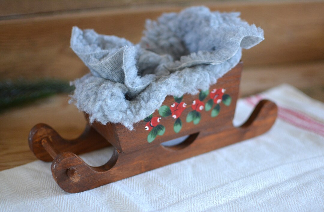 Handmade Miniature Sleigh Made of Wood With Fur, Old Toy Sleigh, Winter ...
