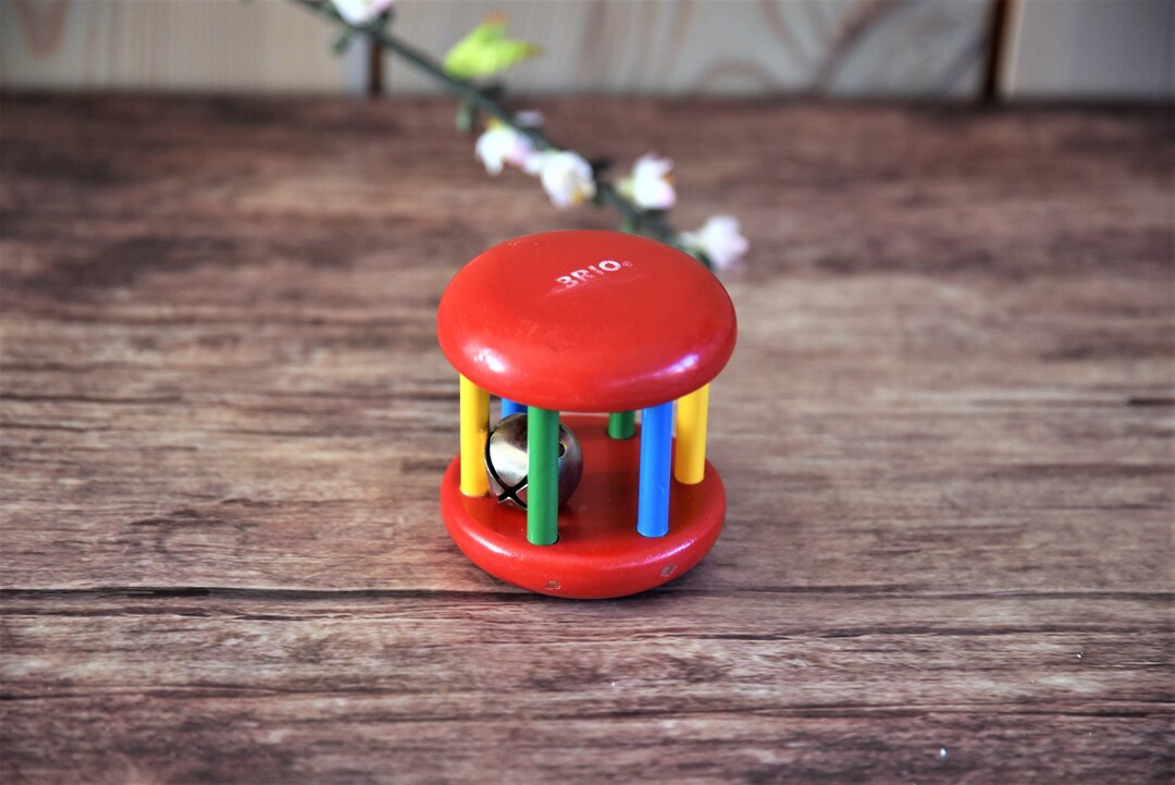 Original BRIO Wooden Baby Rattle With Bell, Swedish Vintage Toy, Old ...