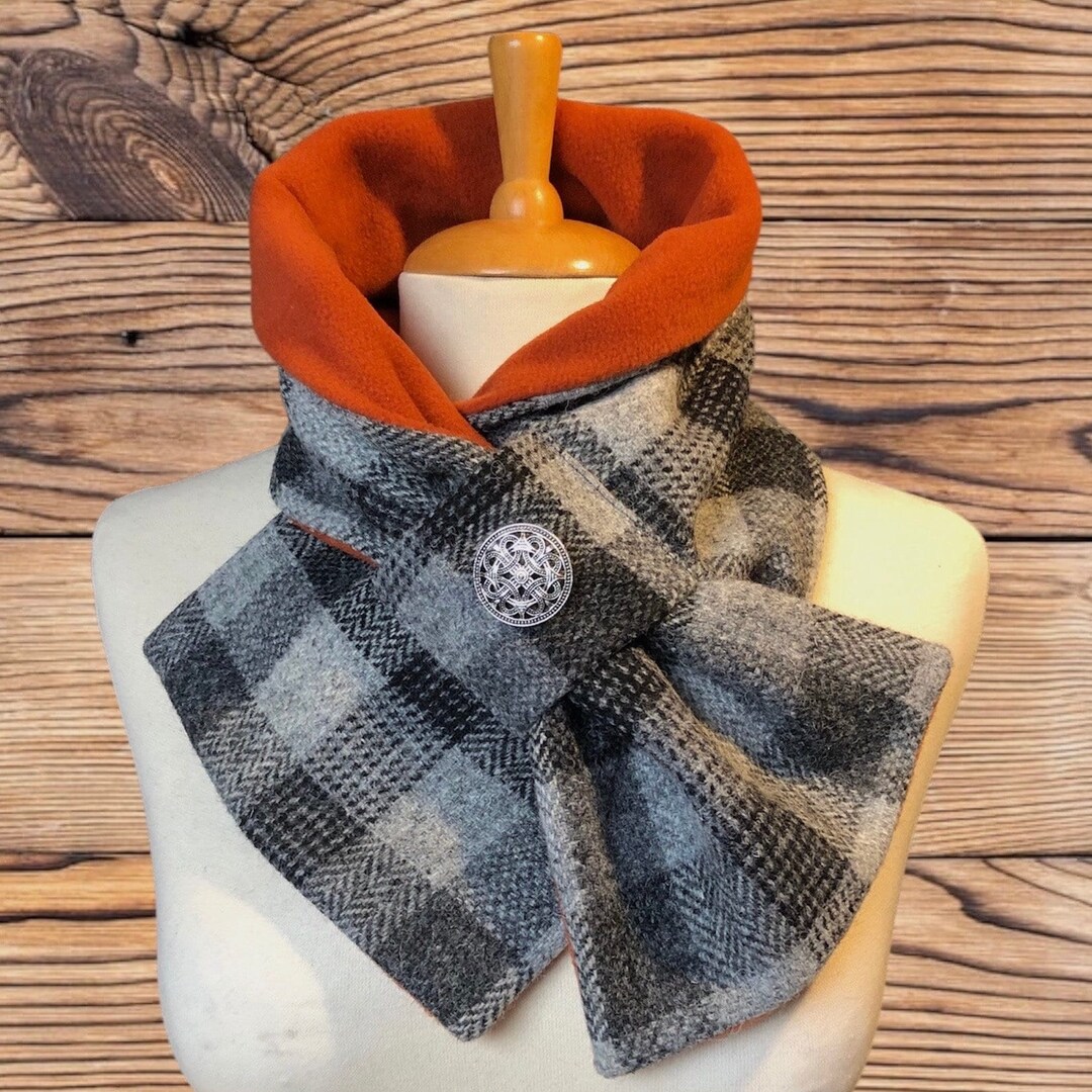 Harris Tweed® Scottish 100% Wool Tweed Scarf, Cowl, Neck Warmer, Grey ...