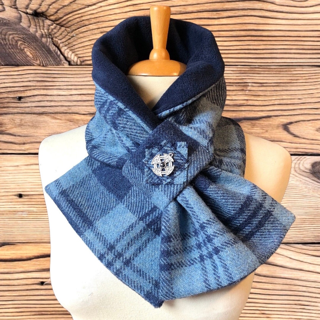 Harris Tweed Blue Tartan Check Scottish 100% Wool Tweed Scarf. Cowl ...
