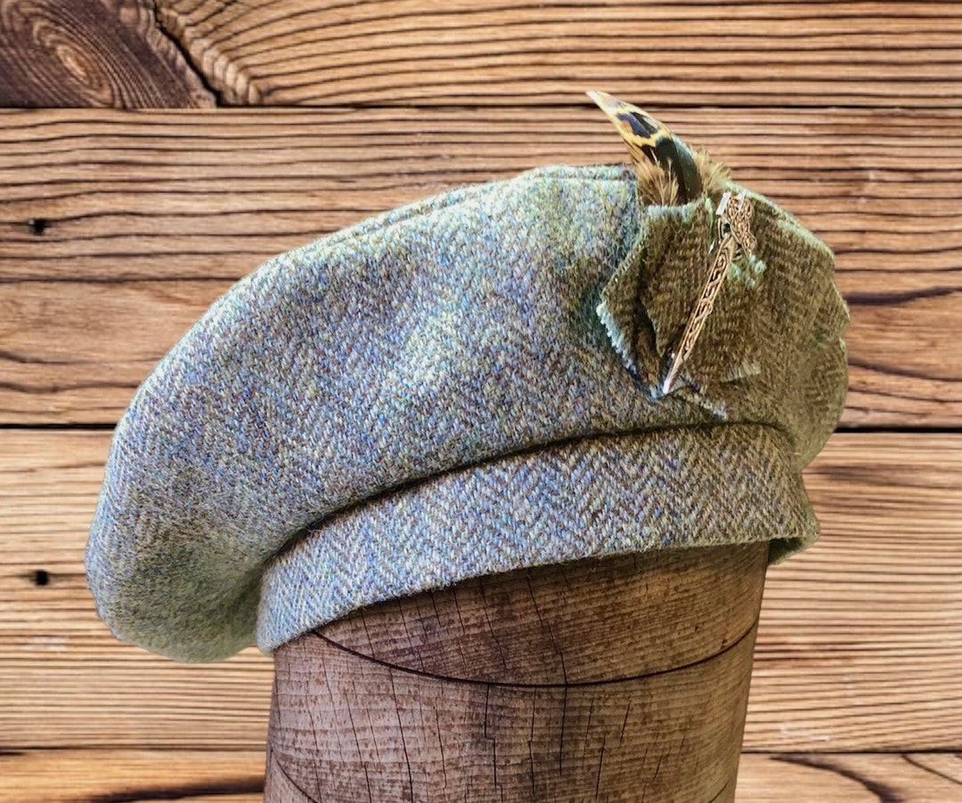 Tweed Beret Tam 0' Shanter, Celtic Hat, Green Blue Tweed Beret ...