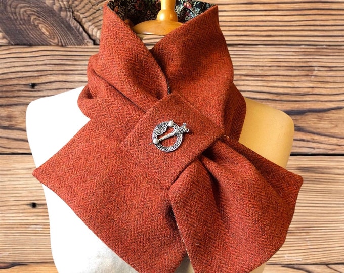 Harris Tweed® Scottish 100% Wool Burnt Orange Tweed Scarf, Neck Wrap ...
