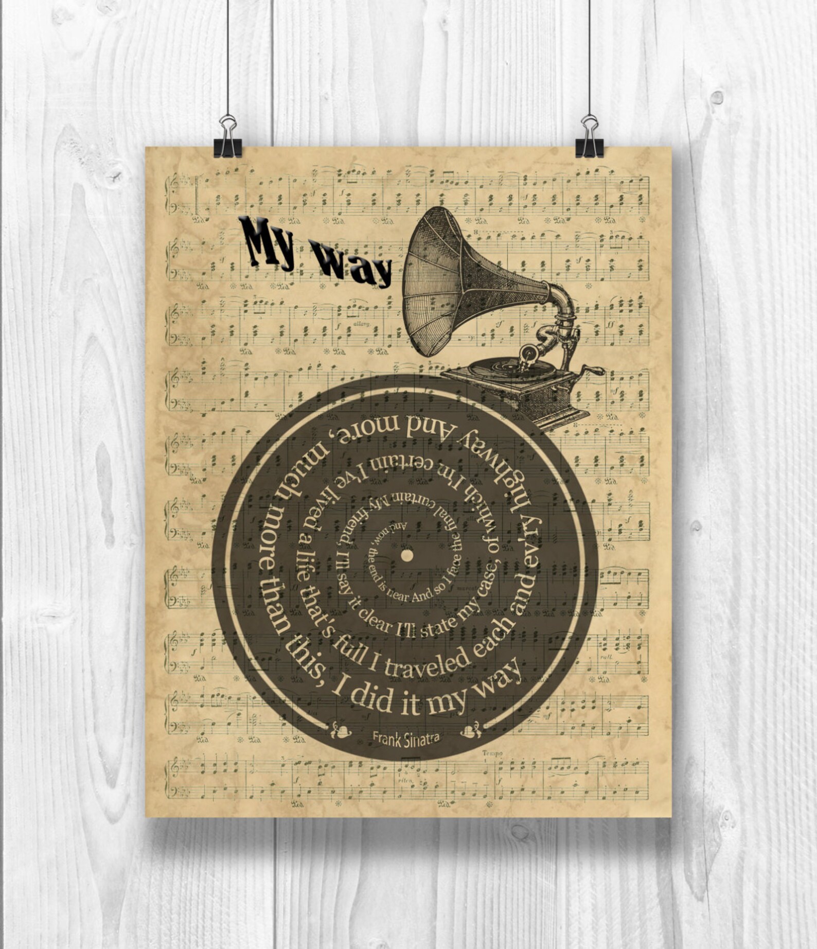 Frank Sinatra Print, My Way, F. Sinatra Tribute Art, Lyrics in Spiral ...