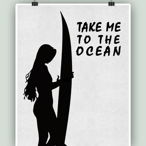 Surf Poster, Surfing Art, Surf Girl Poster, Nautical Art, Surf Board ...