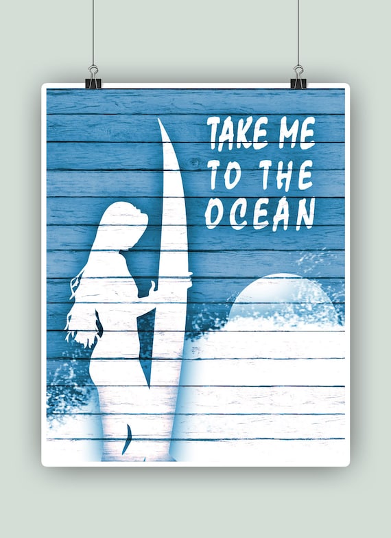 Surf art Surfer girl poster Surfboard Surfing waves Surf | Etsy