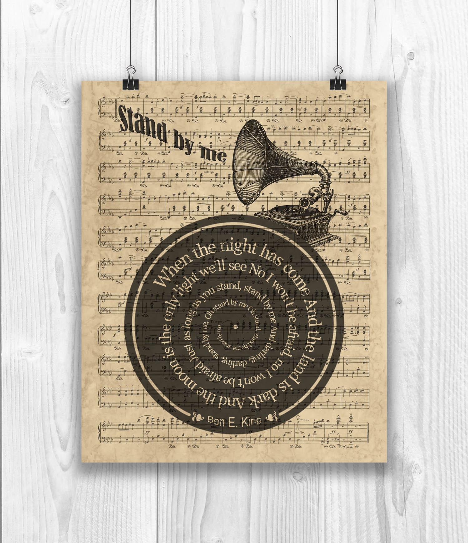 Ben E. King Print, Stand by Me, Lyrics in Spiral Over Sheet Music ...
