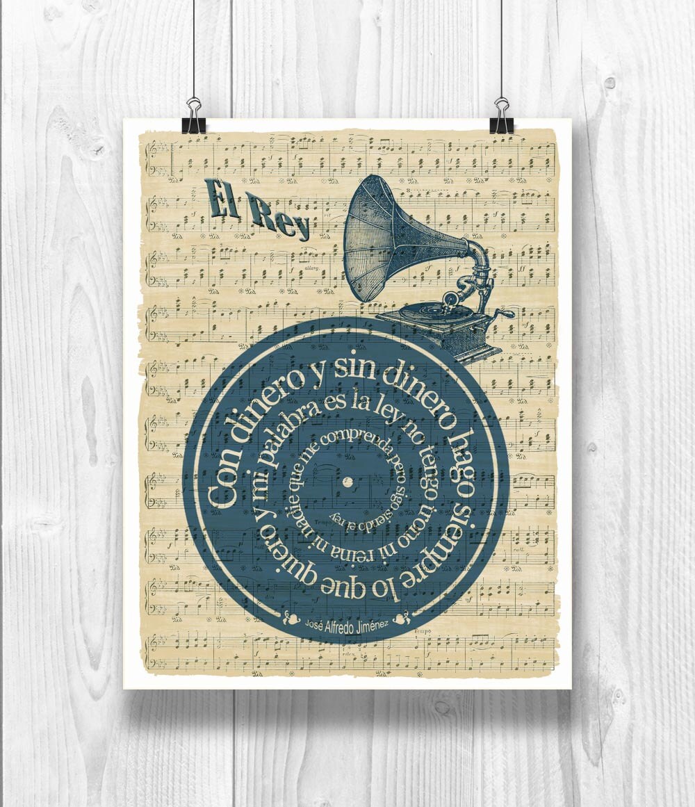 El Rey Print, El Rey Song, Lyrics Spiral Sheet Music Reproduction ...