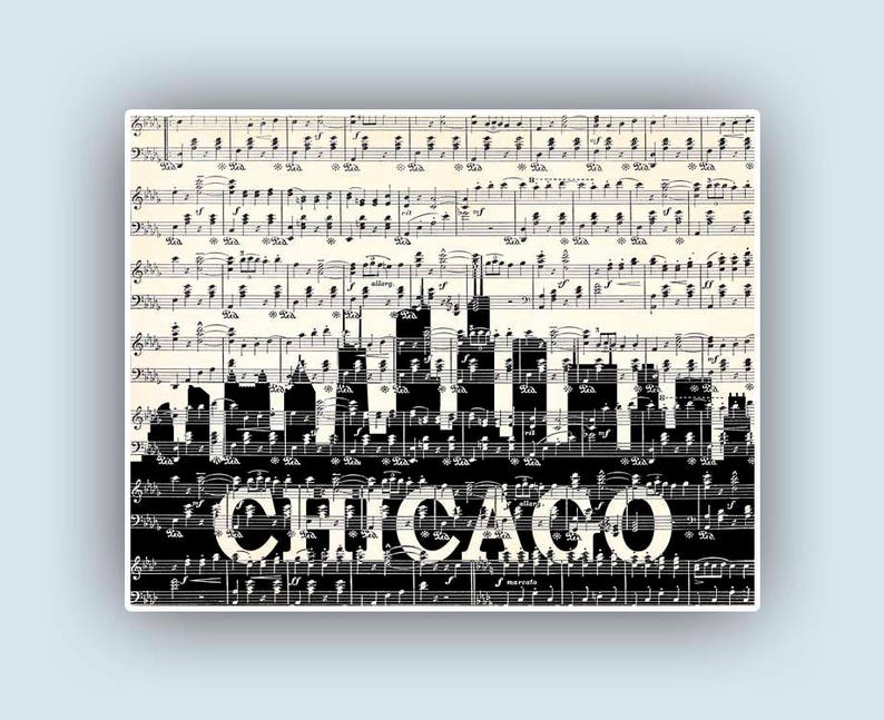 Chicago Skyline Poster, Chicago Illinois, Chicago Housewarming, Music ...