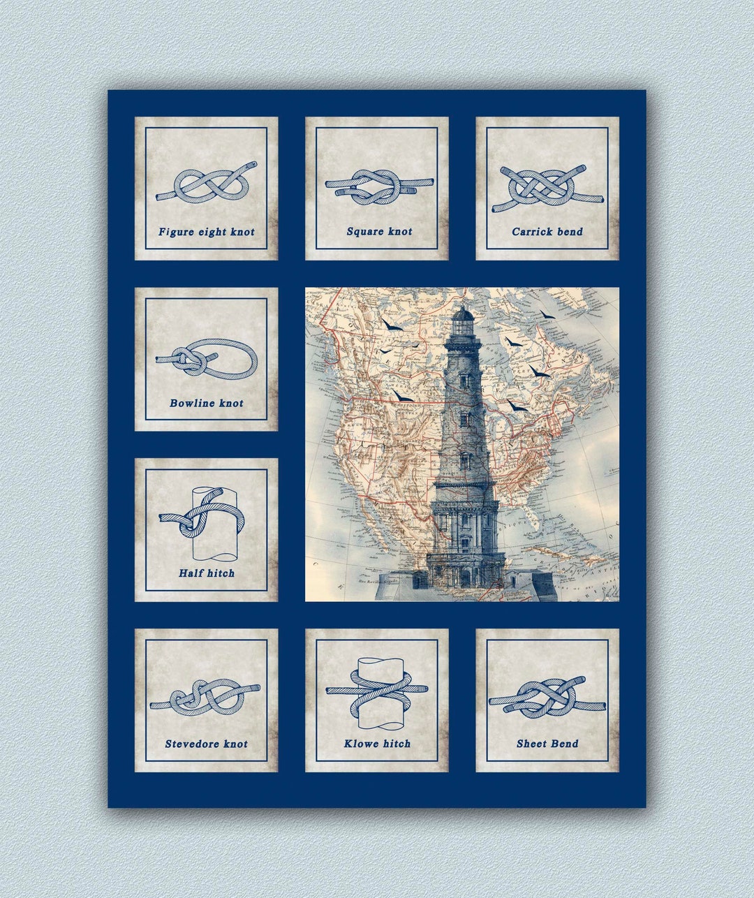 Nautical Poster Gift for Sailors, Sailors Knots and Old Map With ...