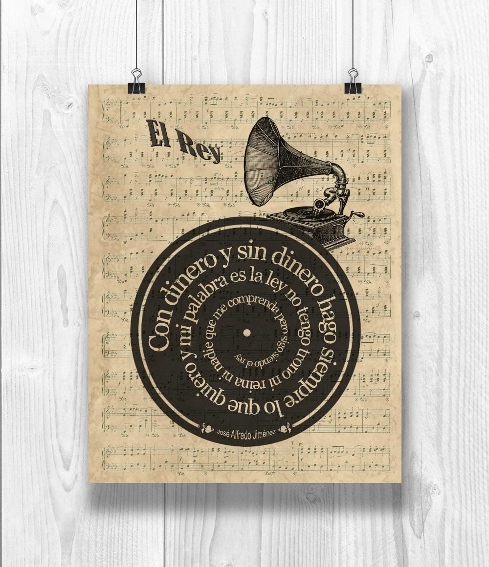 El Rey Print, El Rey Song, Lyrics Spiral Sheet Music Reproduction ...