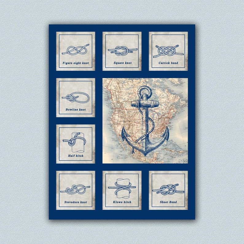 Nautical Poster Gift for Sailors Sailors Knots and Old Map | Etsy