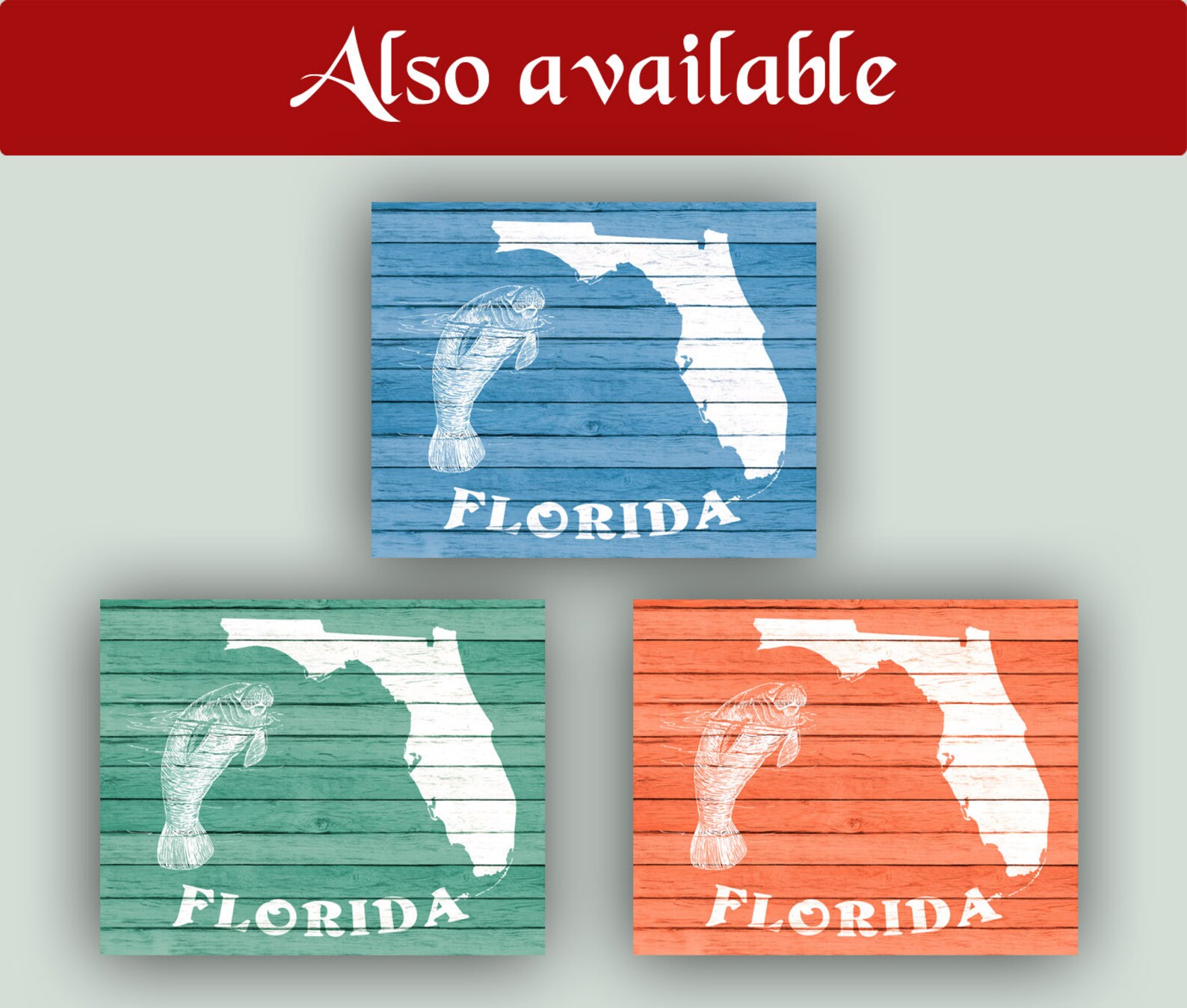 Florida State Art, Florida Map and Manatee on Brown Faux Wood ...